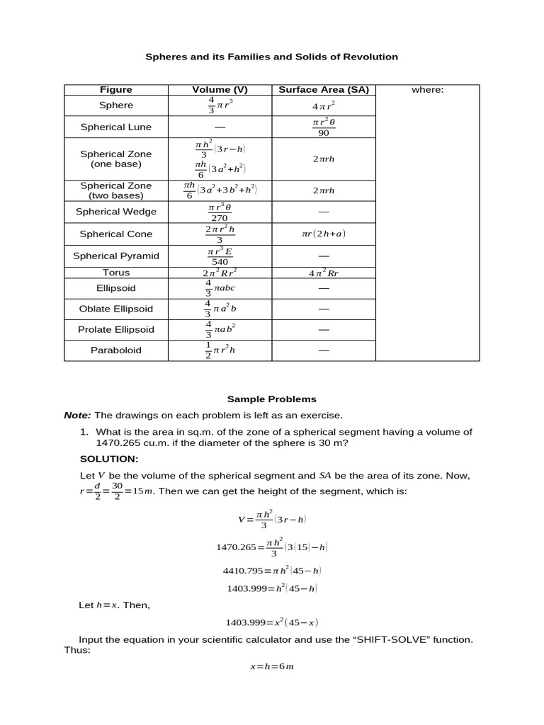 MM4 Plane and Solid Geometry Sample Reviewer On Spheres | PDF