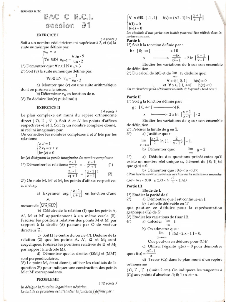 bac-c-1991-maths-rci | PDF