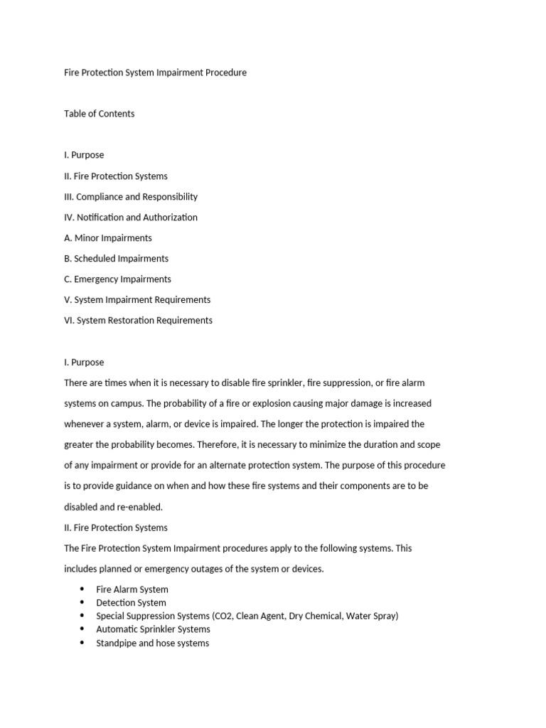 Fire Protection System Impairment Procedure | PDF
