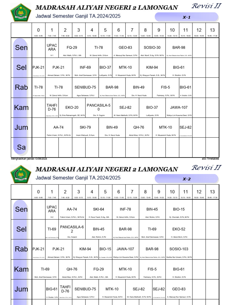 Jadwal Kelas Ganjil 24-25 Rev-2 | PDF