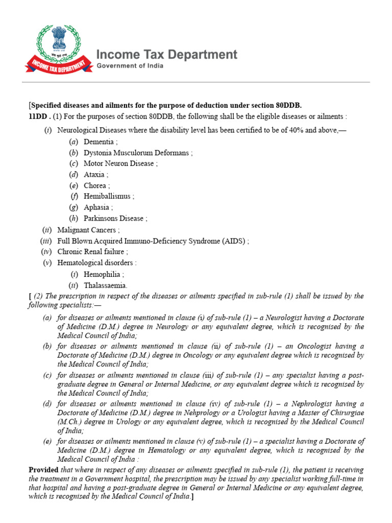 Rule 11DD For Section 80DDB of Income Tax Act | PDF