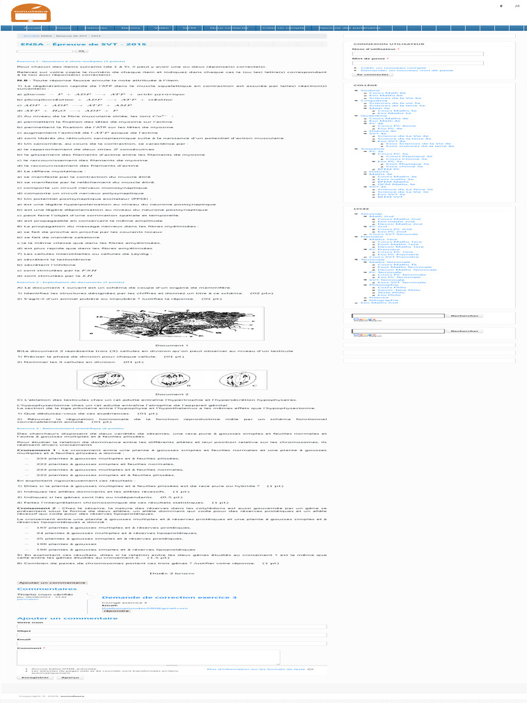 ENSA - Épreuve de SVT - 2015 - Sunudaara | PDF