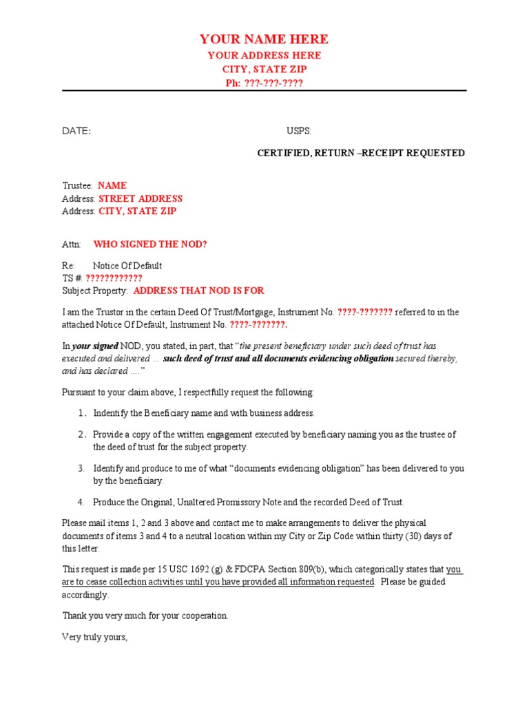 Template - NOD and Beneficiary Depositing Documents 8-29-11 | PDF ...