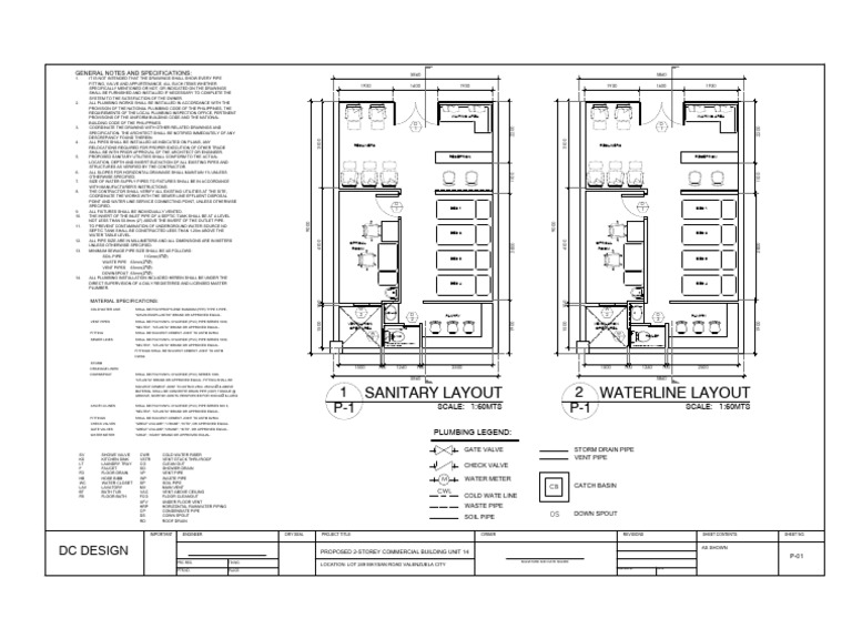 DC Design: Sanitary Layout Waterline Layout | PDF