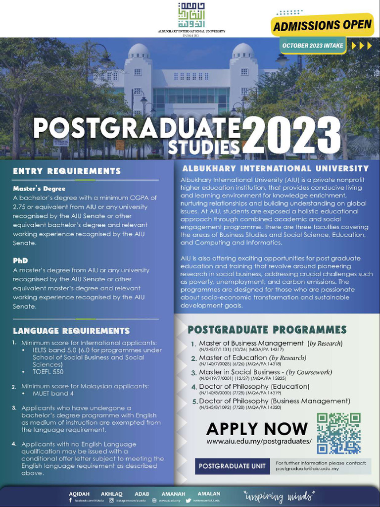 AIU Postgraduate Flyer 2023 | PDF