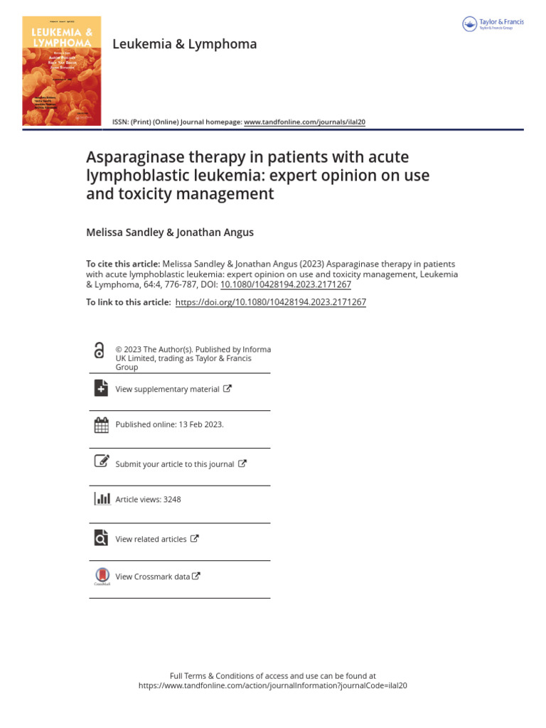 Asparaginase Therapy in Patients With Acute Lymphoblastic Leukemia | PDF