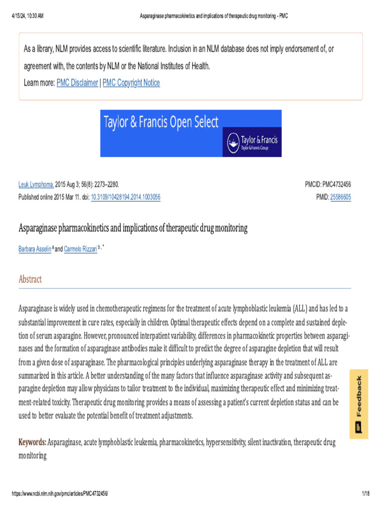 Asparaginase Pharmacokinetics and Impli.. | PDF