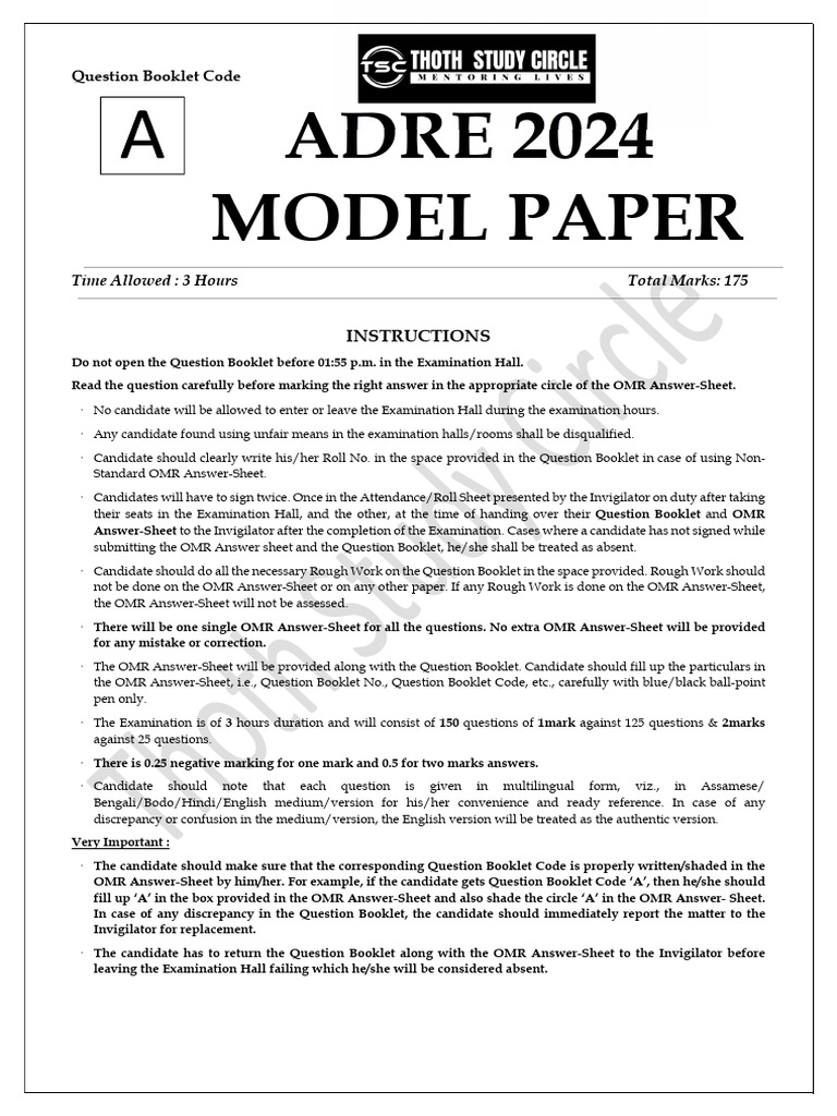 Model Paper For ADRE 2024 | PDF