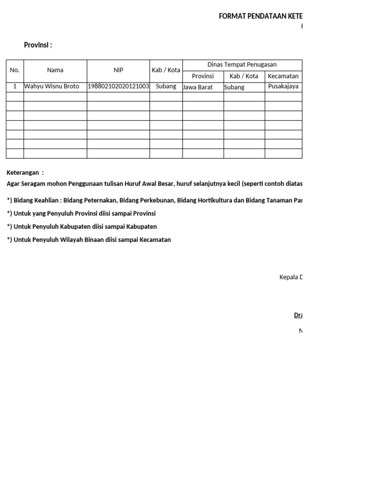 Updating Data Ketenagaan Penyuluh BPP Pusakajaya | PDF