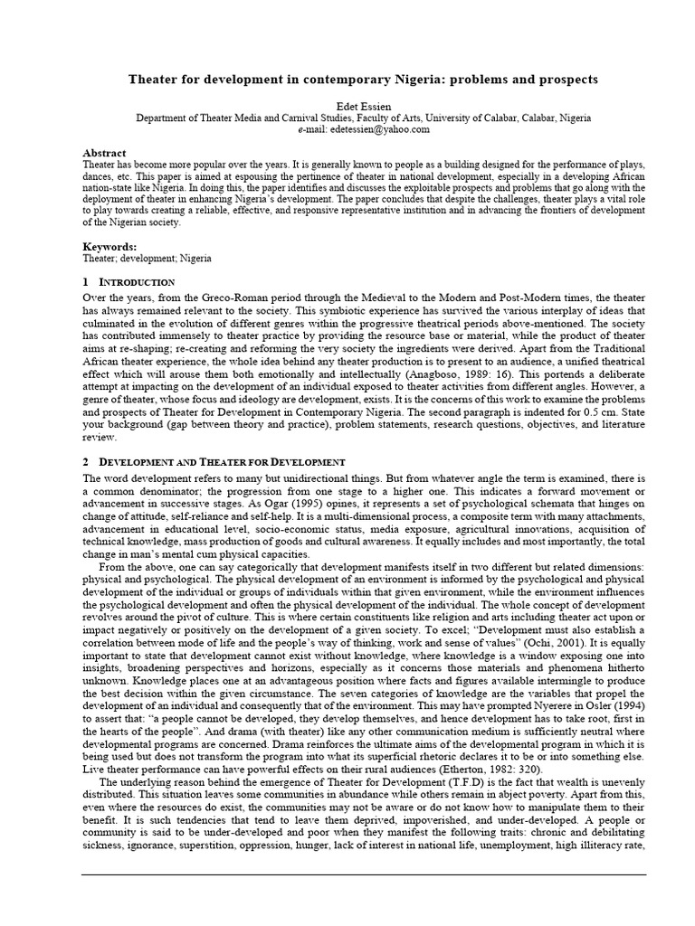 Theater For Development in Contemporary Nigeria - Problems and ...