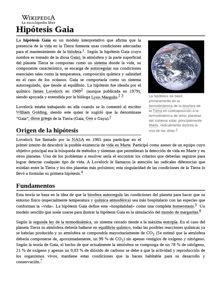 Hipótesis Gaia: Vida y Biosfera en Tierra | PDF | Hipótesis de Gaia ...