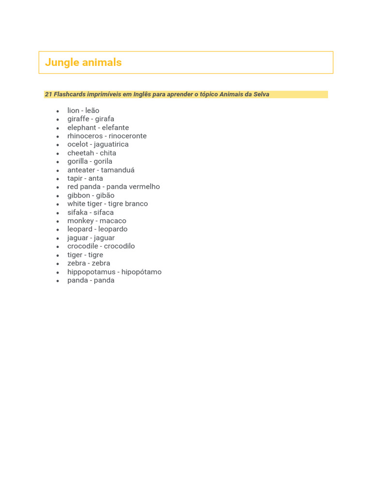 Jungle Animals | PDF