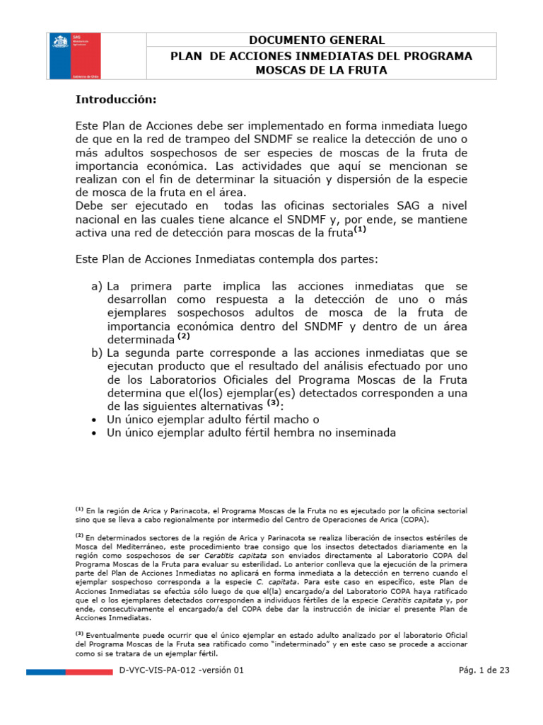 D-VYC-VIS-PA-012 - 01 - D-VYC-VIS-PA-012 Plan de acciones inmediatas del programa mosca de la ...