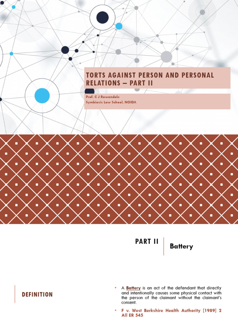 Chapter 1 - Part II - Battery - Torts Against Person and Personal Relations | PDF