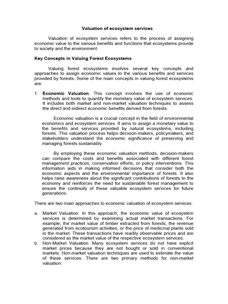 Valuation of Ecosystem Services | PDF