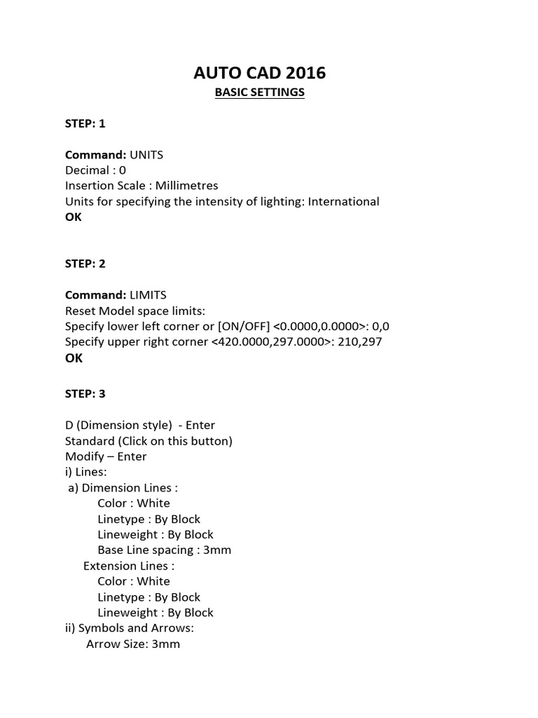 Auto CAD Basic Settings | PDF