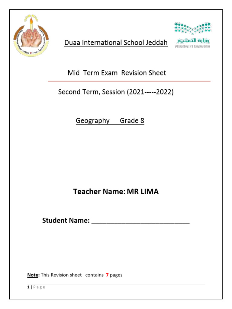 Mid Term Exam Geo Grade 8 Answer Key | PDF