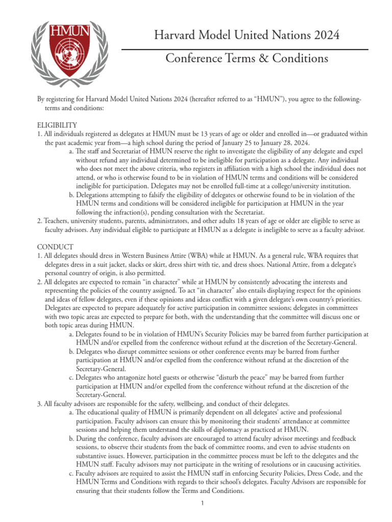 HMUN 2024 Terms and Conditions | PDF