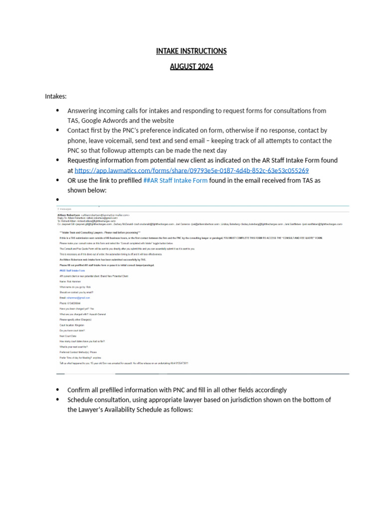 Intake Instructions | PDF