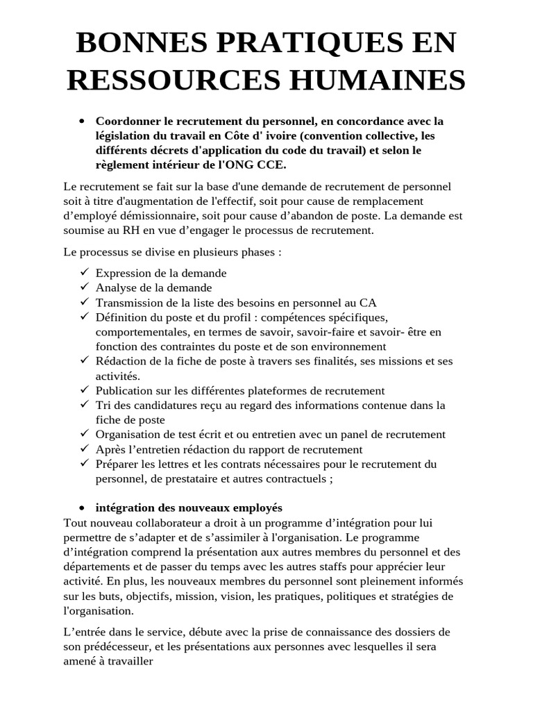 BONNES PRATIQUES EN RESSOURCES HUMAINES ET LOGISTIQUE | PDF