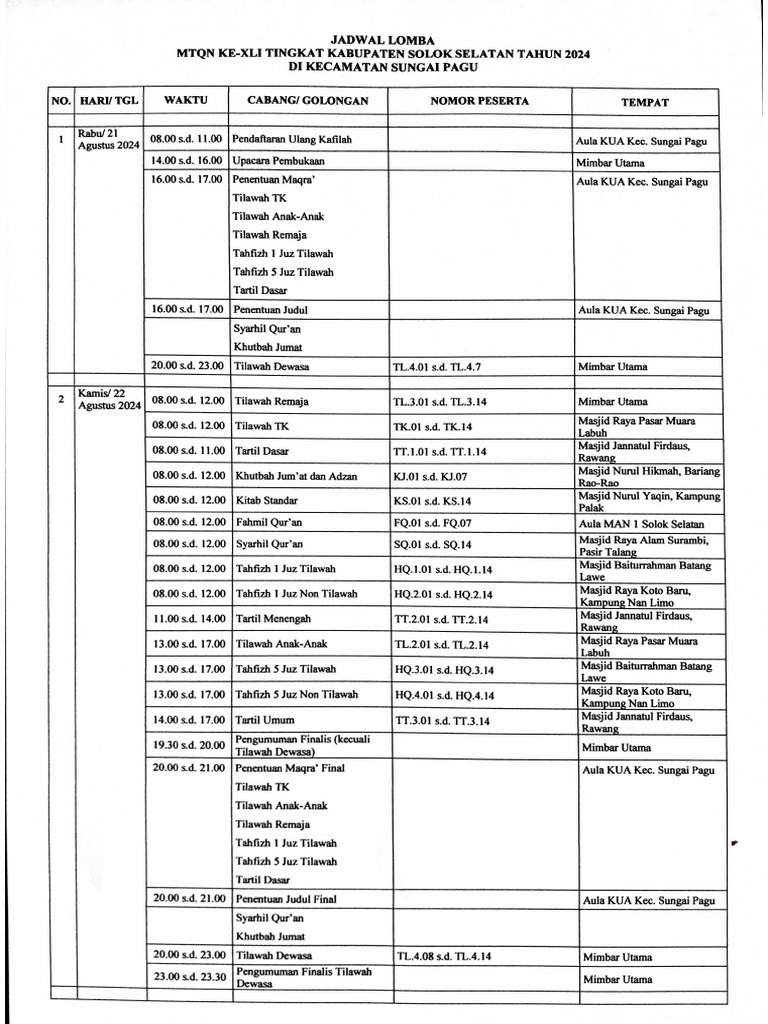 Schedule Lomba Pdf
