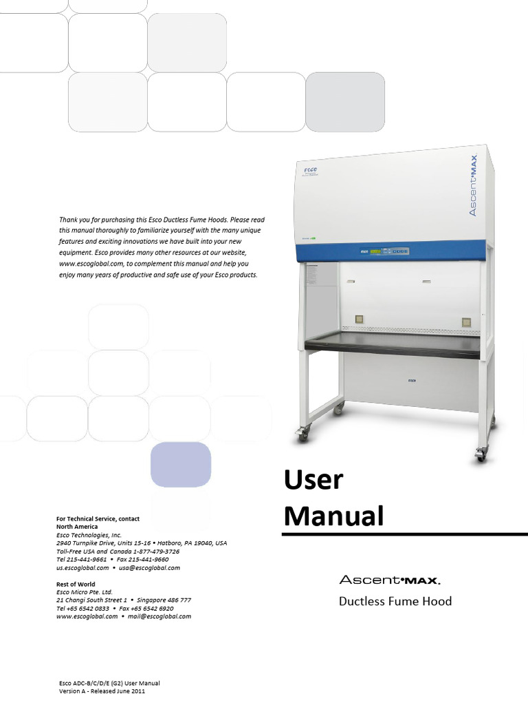 ESCO Ductless Fume Cabinet Manual | PDF