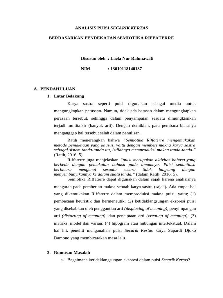 Analisis Puisi Secarik Kertas Berdasarkan Pendekatan Semiotika ...