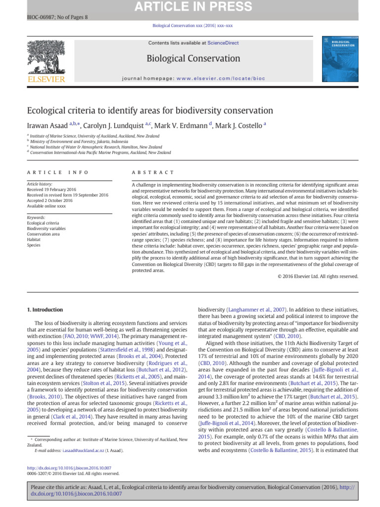 Asaad Et Al. - 2017 - Ecological Criteria To Identify Areas For ...