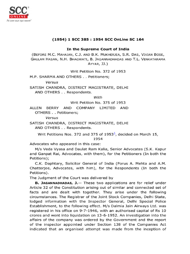 MP Sharma V Satish Chandra SCC | PDF