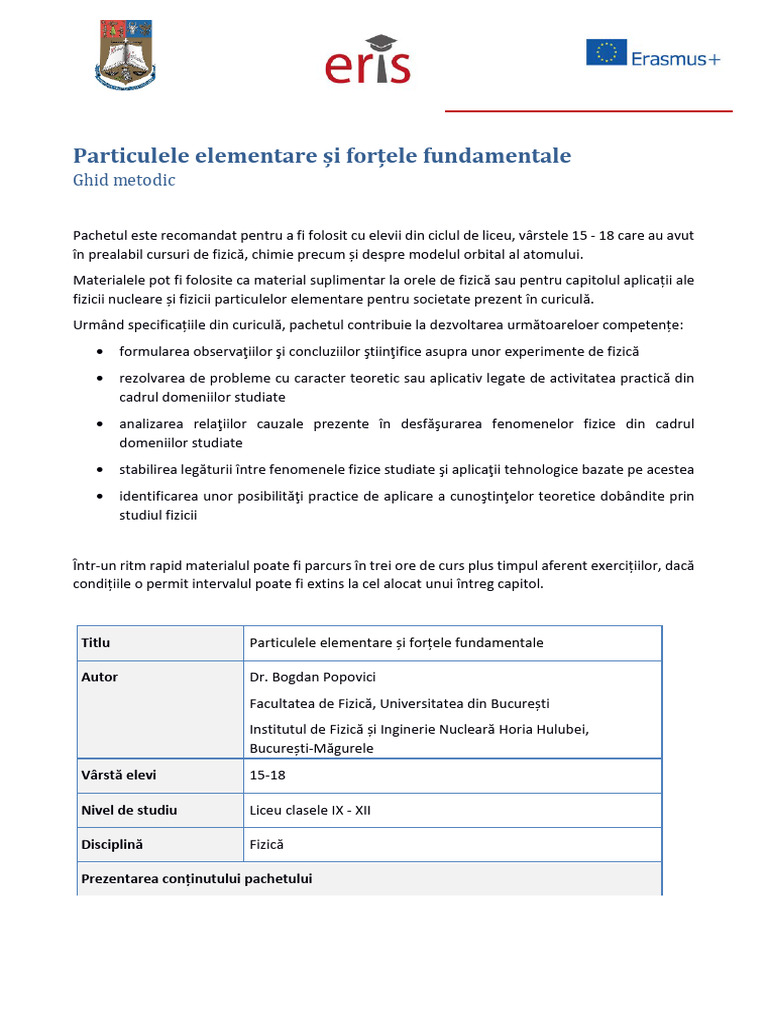 Particule Elementare - Metodologie - Liceu | PDF