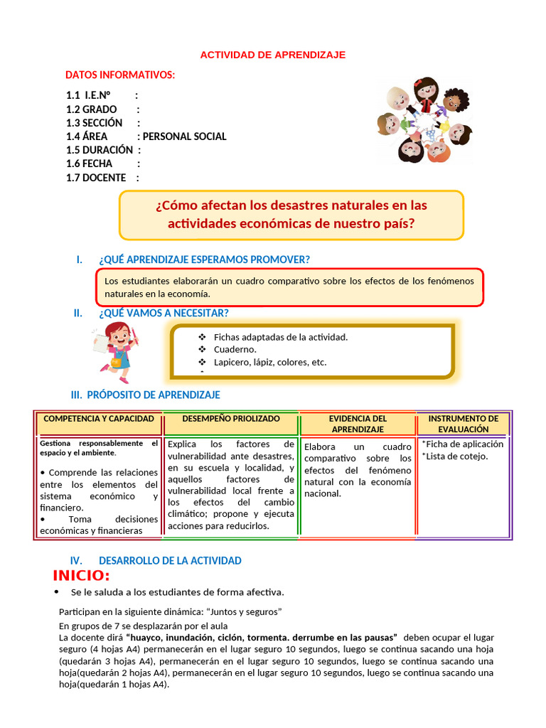 D1 A2 SESION PS. ¿Cómo afectan los desastres naturales en las ... D1 A2 SESION PS. ¿Cómo afectan los desastres naturales en las ...