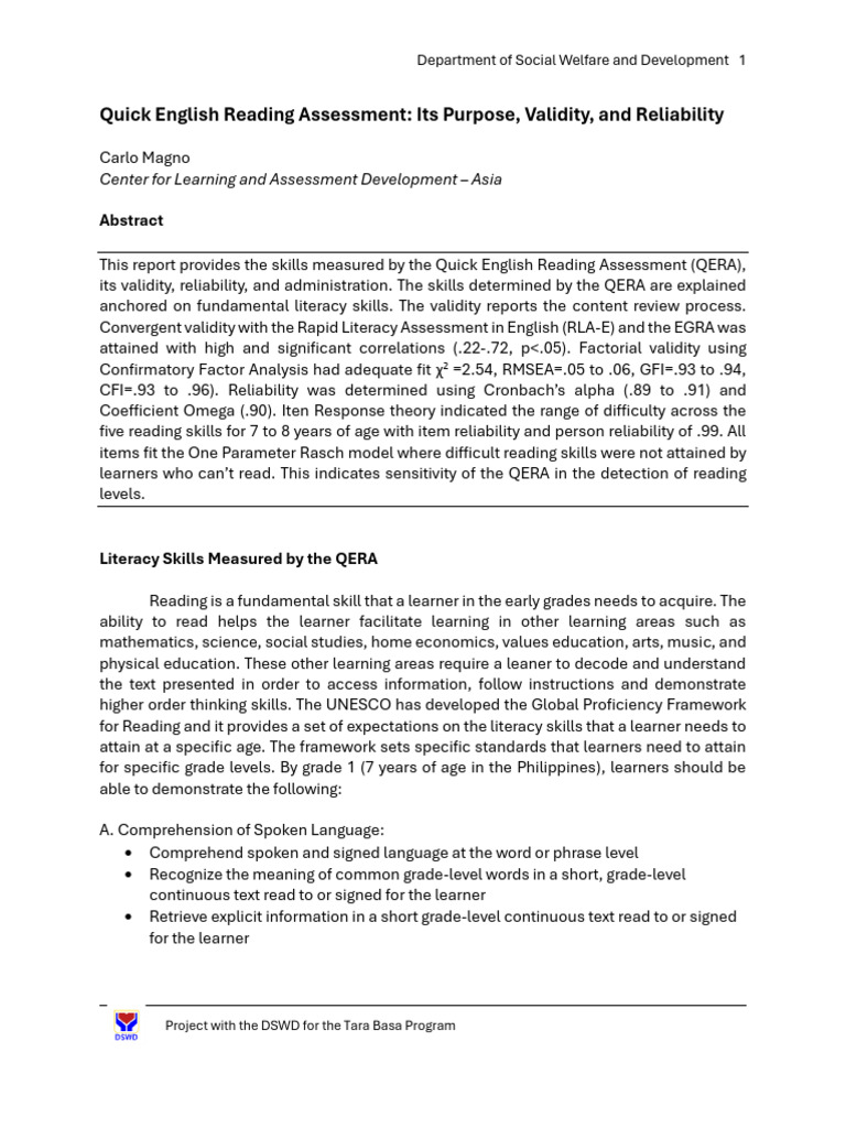 Quick English Reading Assessment Overview | PDF | Learning | Career ...