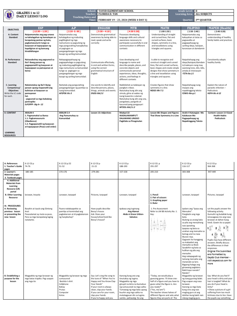 DLL - All Subjects 2 - Q3 - W4 - D1 | PDF