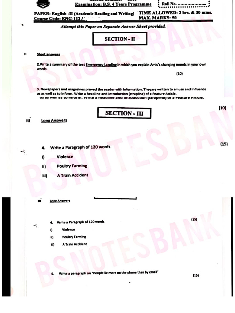 ENG-112 Past Paper | PDF