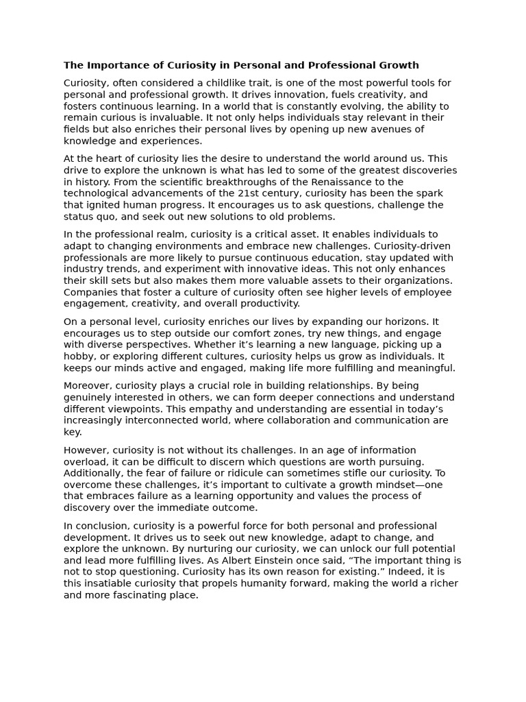 The Importance of Curiosity in Personal and Professional Growth | PDF