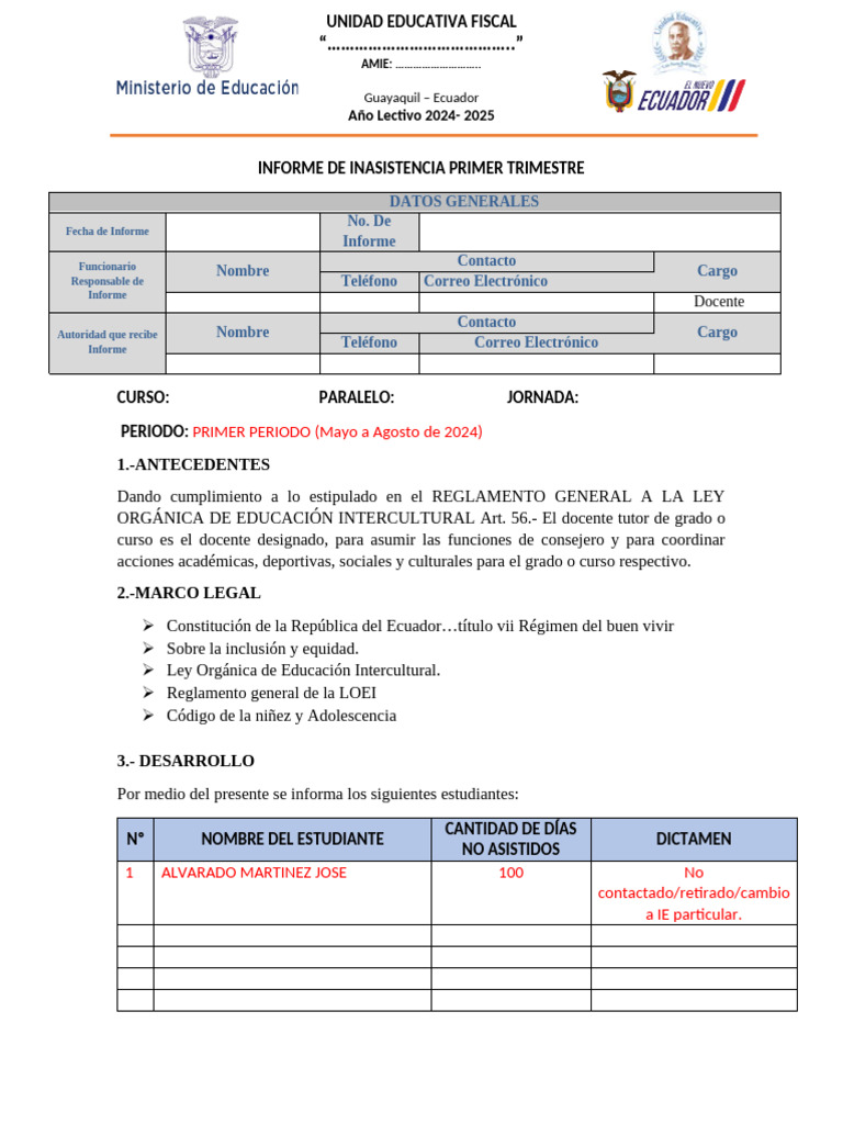 Informe de Inasistencia Primer Trimestre | PDF | Gobierno