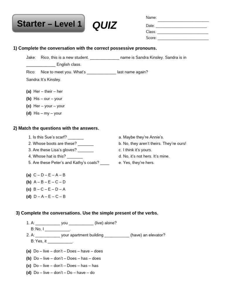Quiz Starter - Level 1 | PDF