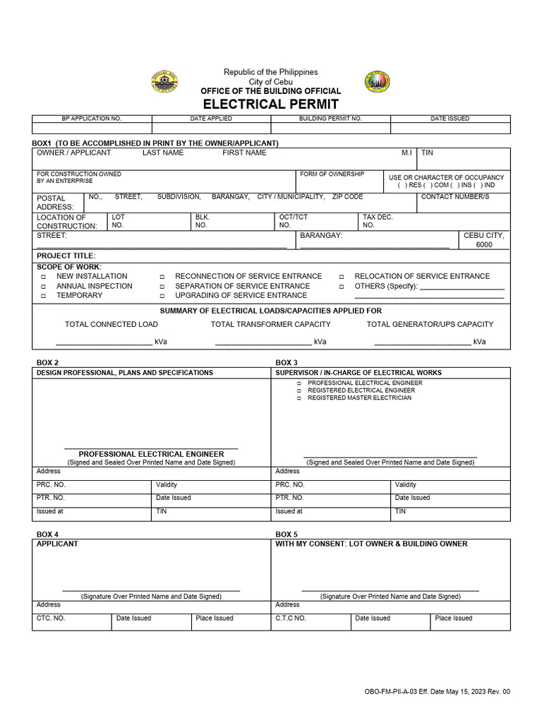 OBO FM PII A 03 v.00 Electrical Permit | PDF
