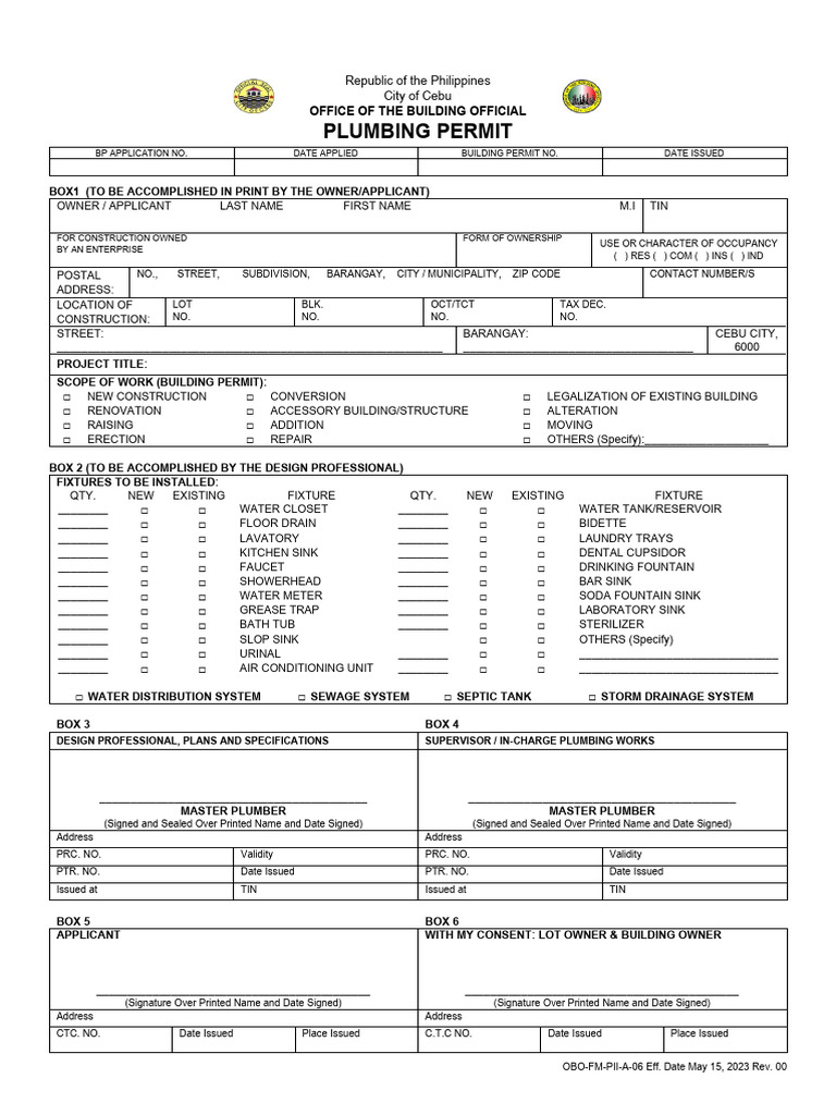 Cebu City Plumbing Permit Application | PDF | Plumbing | Hydraulic ...