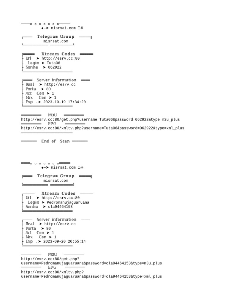 Codes Xtream IPTV - 2023 VIP Premium Date 10-2023 Group - 34 | PDF