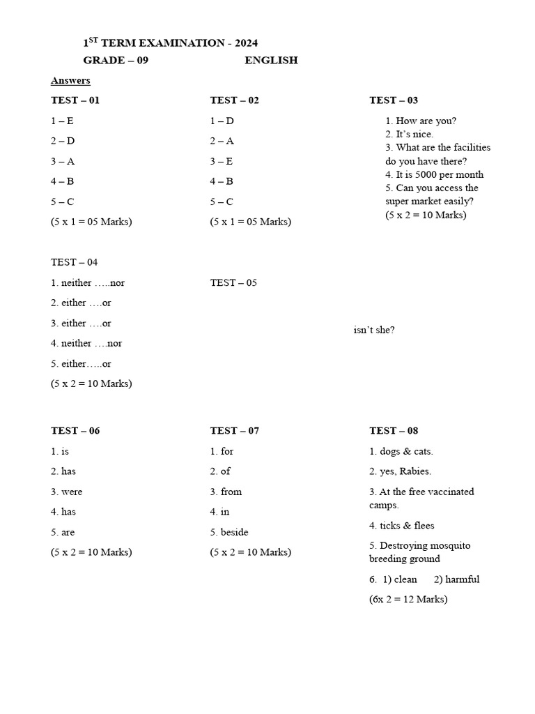 1ST TERM EXAMINATION key | PDF