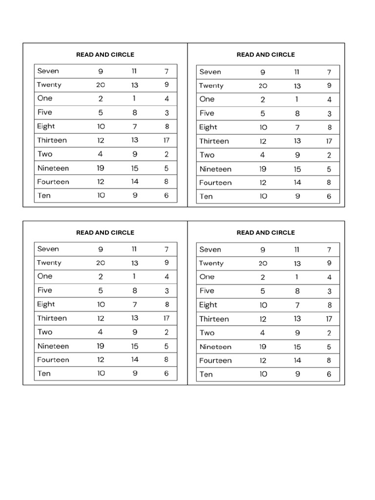 READ AND CIRCLE NUMBERS 1-20 3ro | PDF