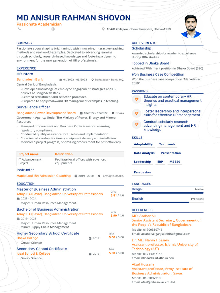 RESUME of MD AnisurRahman Shovon | PDF