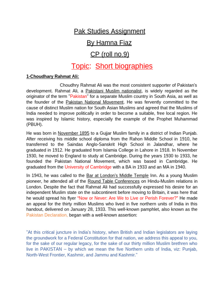 Pak Studies Assignment | PDF