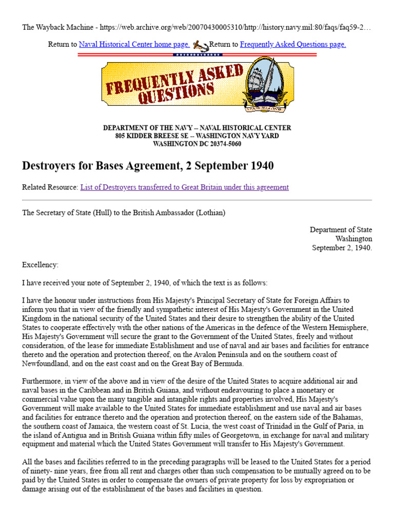 Destroyers For Bases Agreement, 1941 | PDF