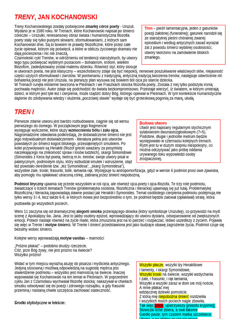 Treny, Jan Kochanowski | PDF