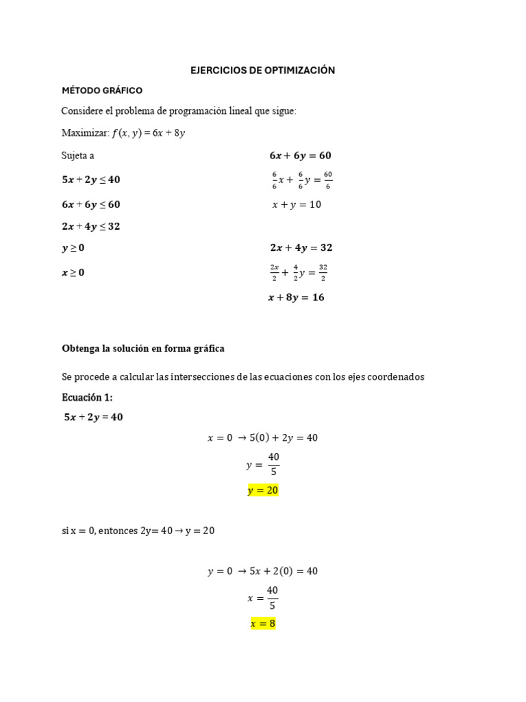 EJERCICIOS DE OPTIMIZACIÓN | PDF