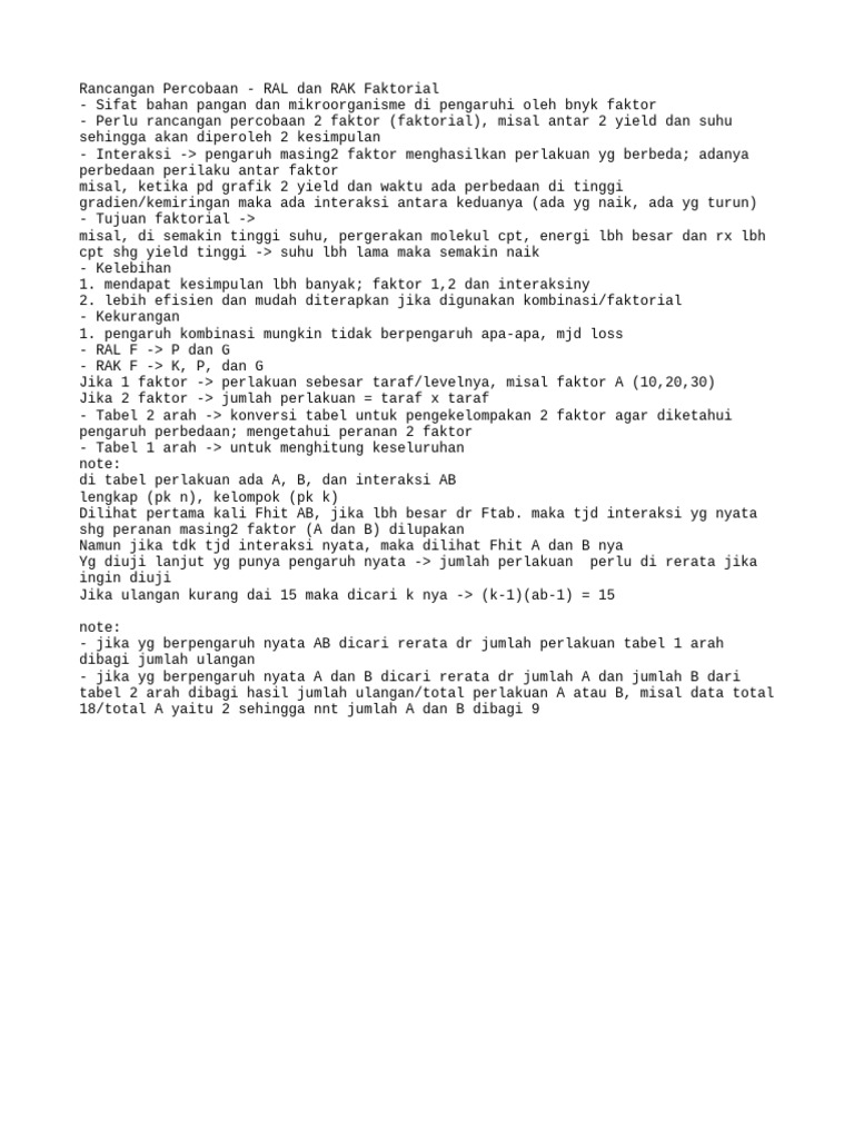 Rancangan Percobaan - RAL Dan RAK Faktorial | PDF