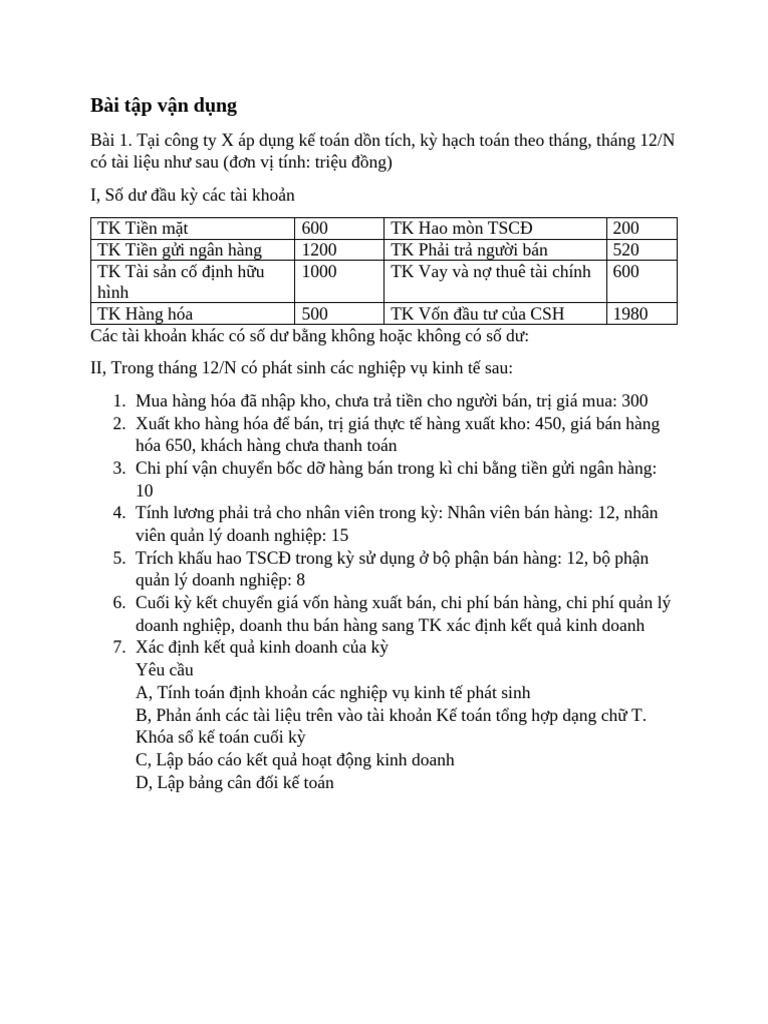 Bài tập vận dụng NLKT | PDF