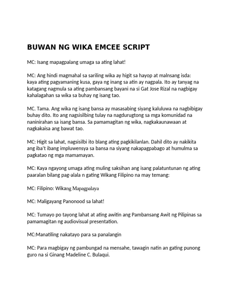 Buwan NG Wika Emcee Script | PDF